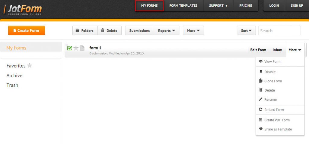 JOtform dashboard | CompareCamp.com