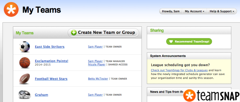 Teamsnap dashboard | CompareCamp.com