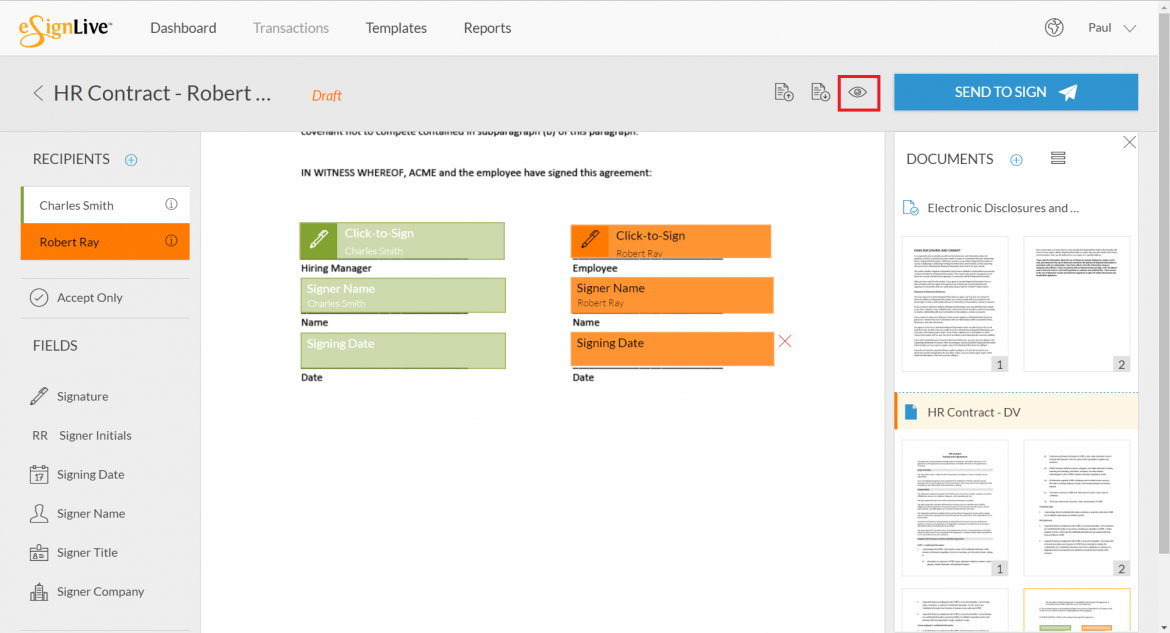 esign Live dashboard | CompareCamp.com