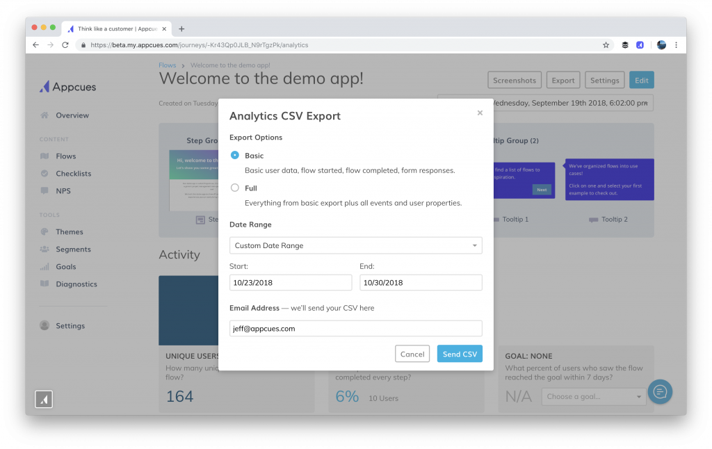 Appcues dashboard | CompareCamp.com