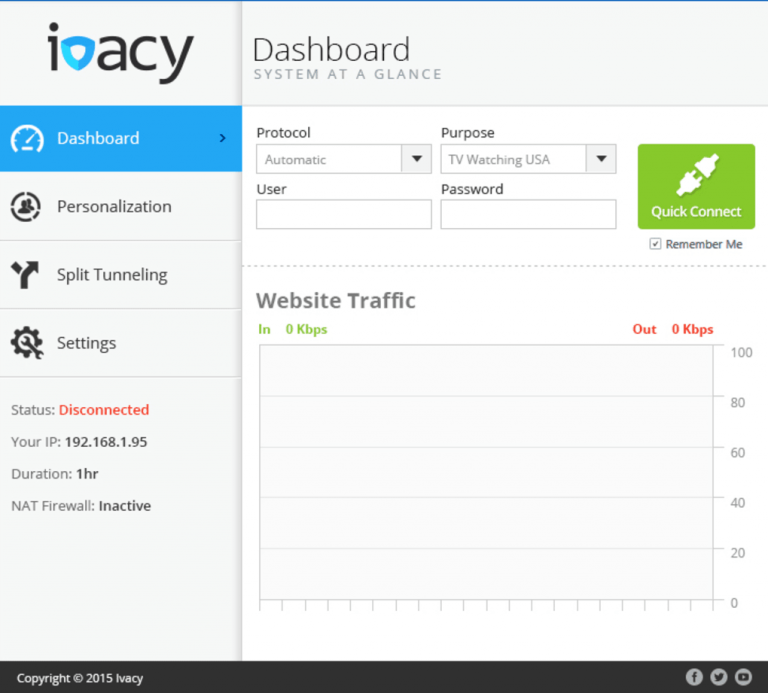 Ivacy VPN dashboard | CompareCamp.com
