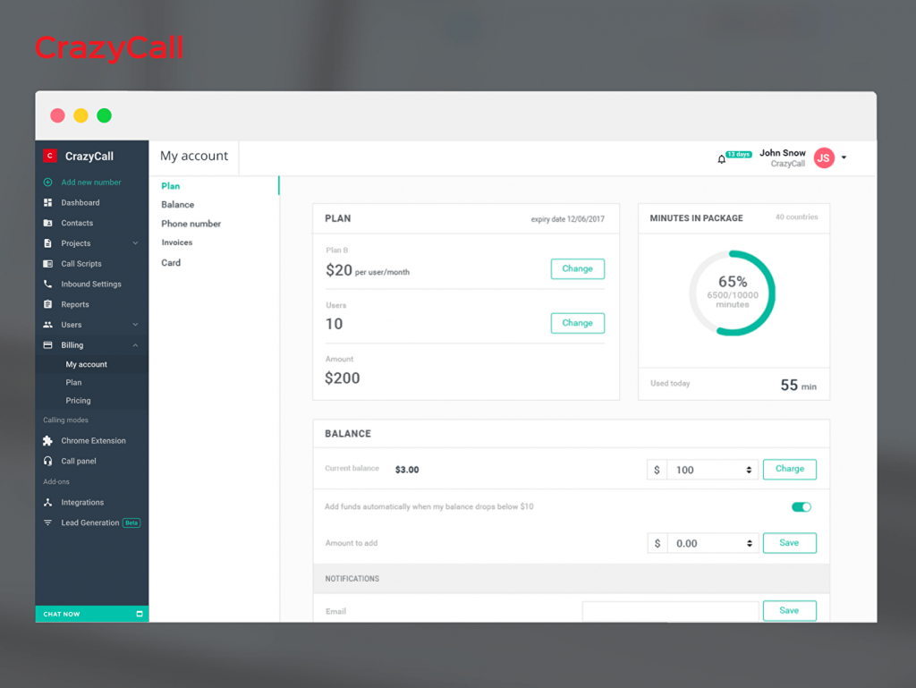 CrazyCall dashboard | CompareCamp.com