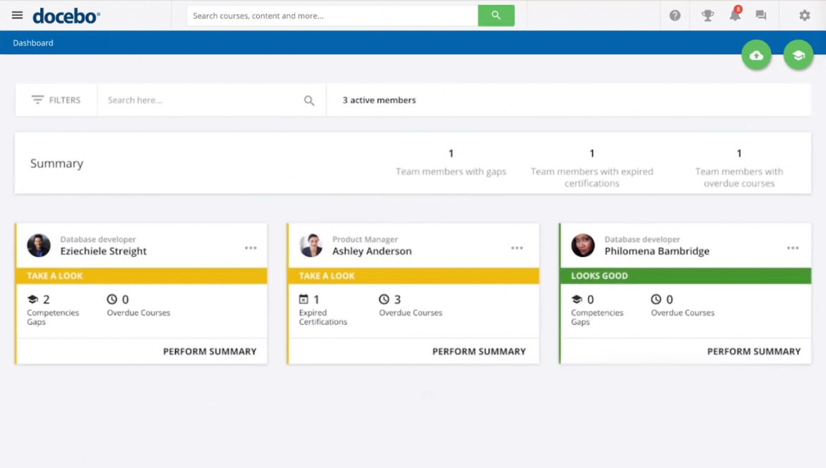 Docebo dashboard | CompareCamp.com