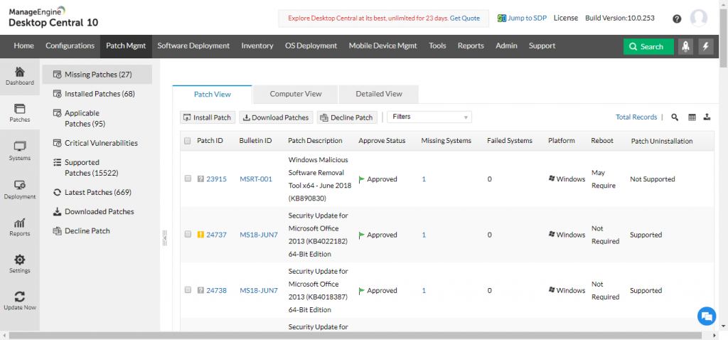 Patch Manager Plus dashboard | CompareCamp.com Patch Manager Plus dashboard | CompareCamp.com