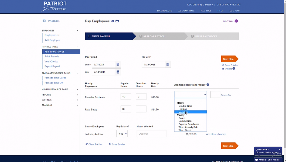 Patriot Payroll dashboard | CompareCamp.com