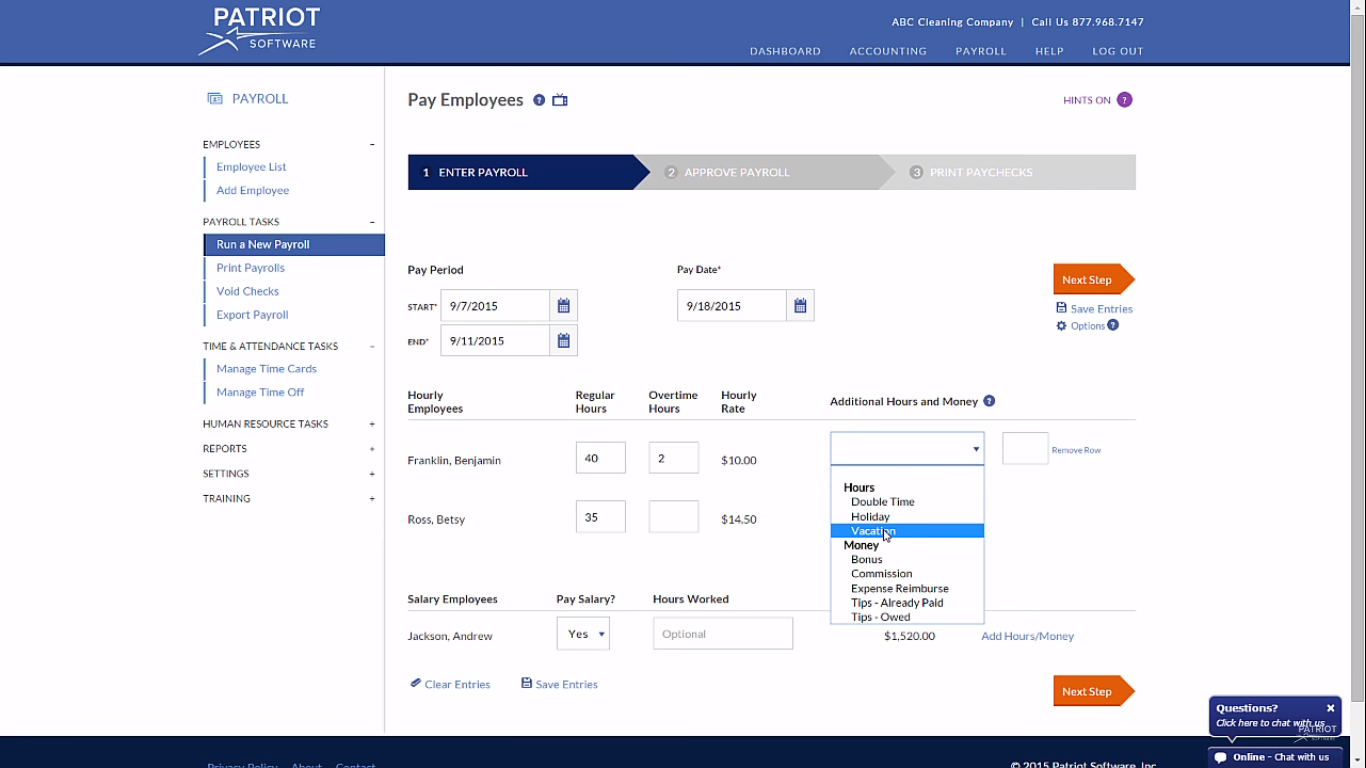 Patriot Payroll dashboard | CompareCamp.com
